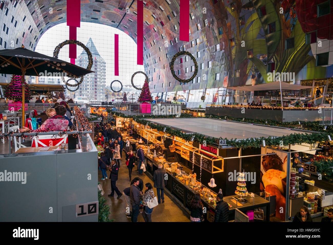 Netherlands, Rotterdam, Markthal foodhall, elevated interior view Stock ...