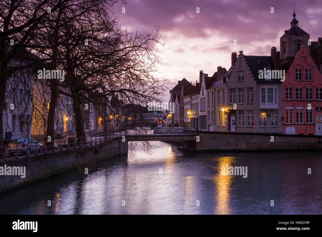 Belgium, Bruges, canal side buildings, dawn Stock Photo - Alamy