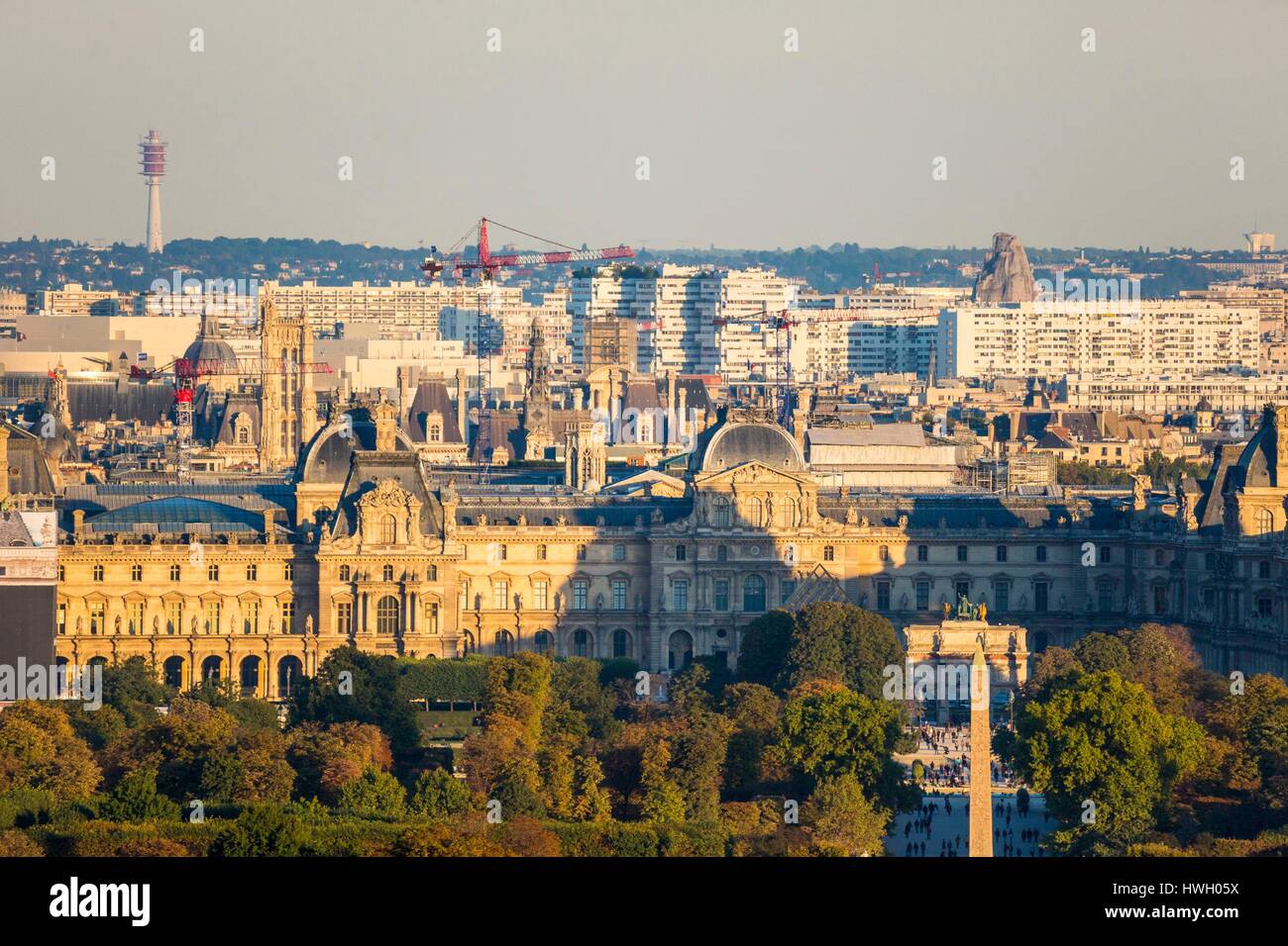 France, Paris, general view with the Louvre and the Obelisk of Concorde ...