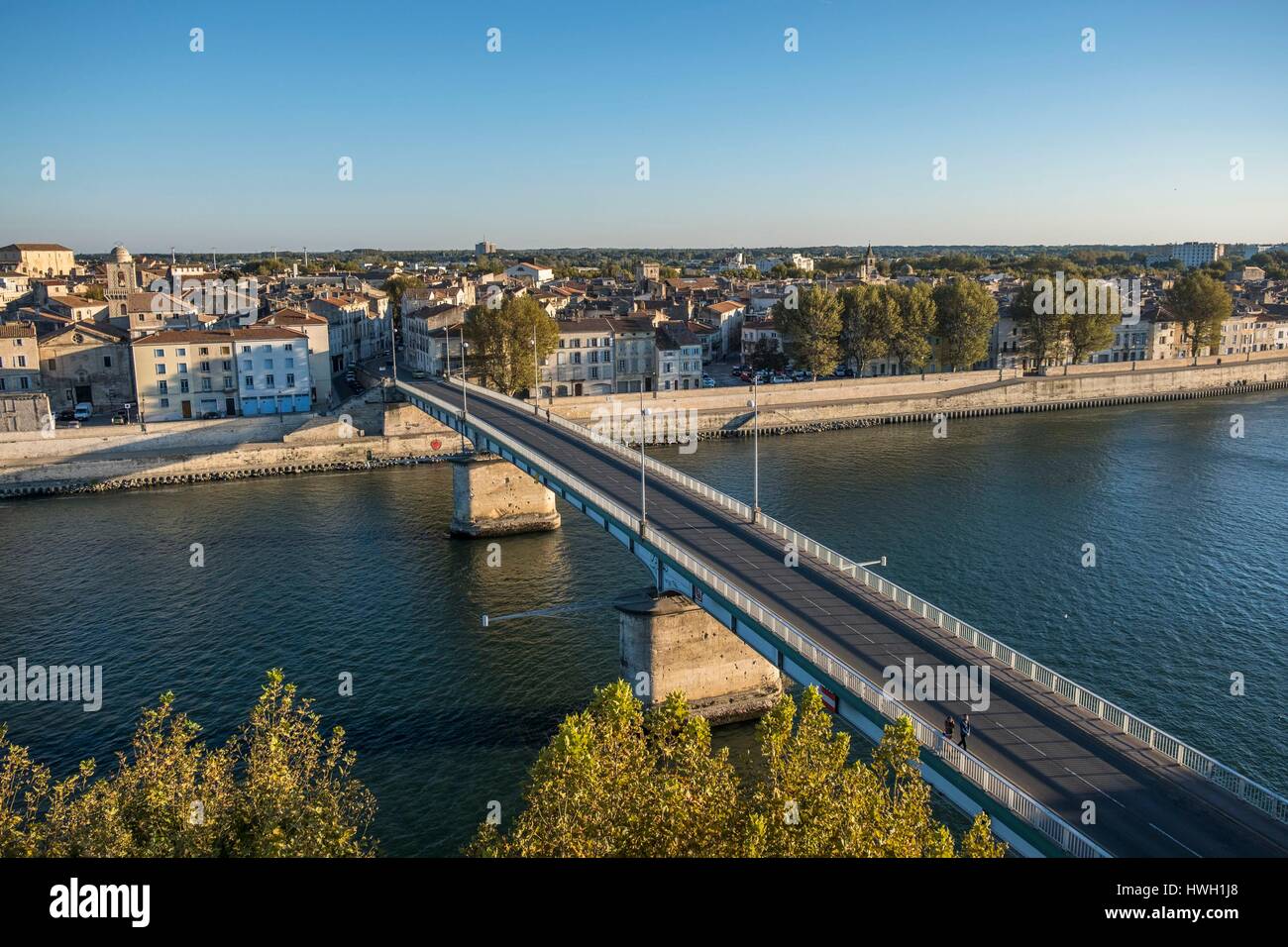 France, Bouches du Rhone, Arles, bridge between Roquette district and ...