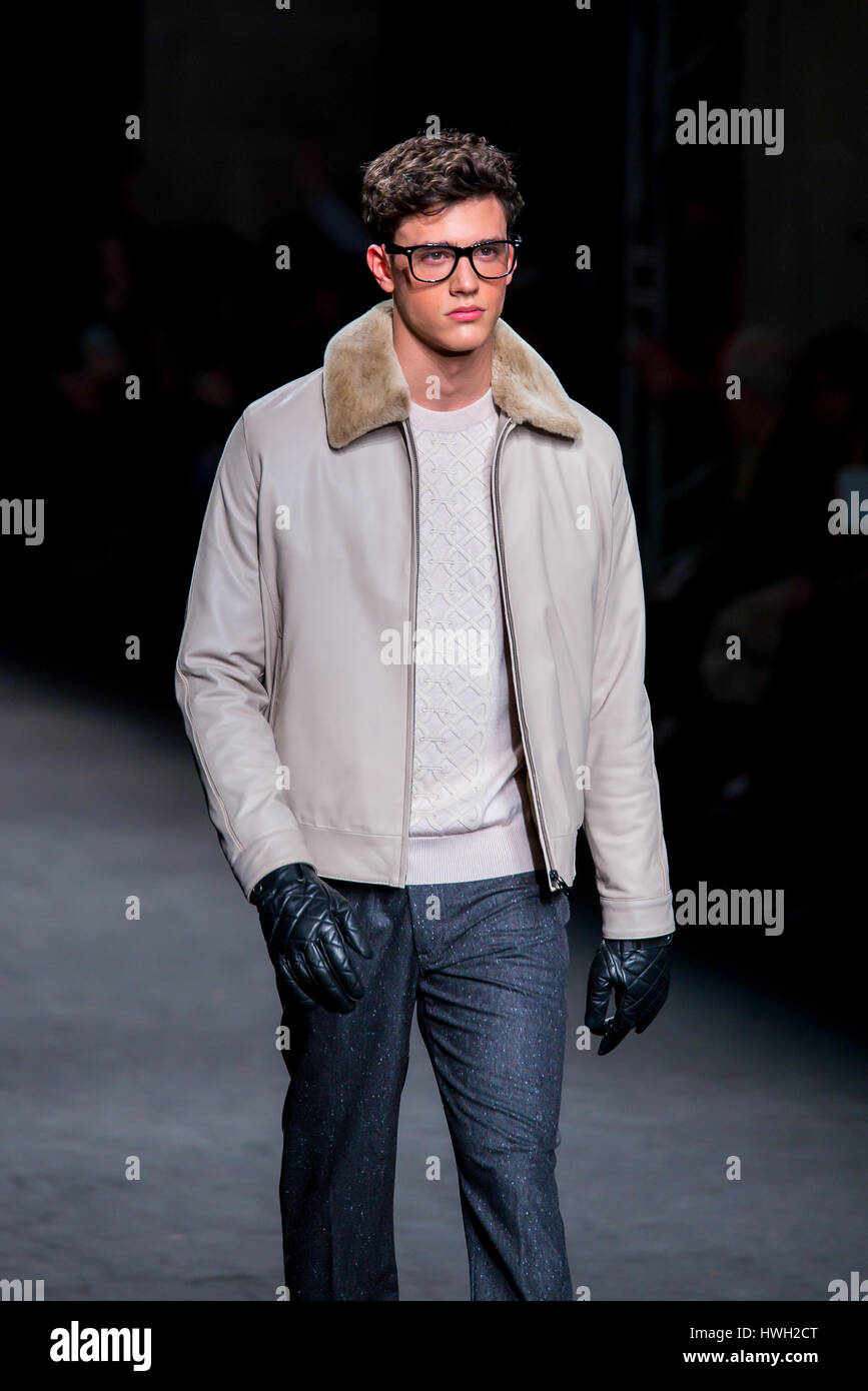 BARCELONA - FEB 5: Xavier Serrano (model) walks the runway for the ...