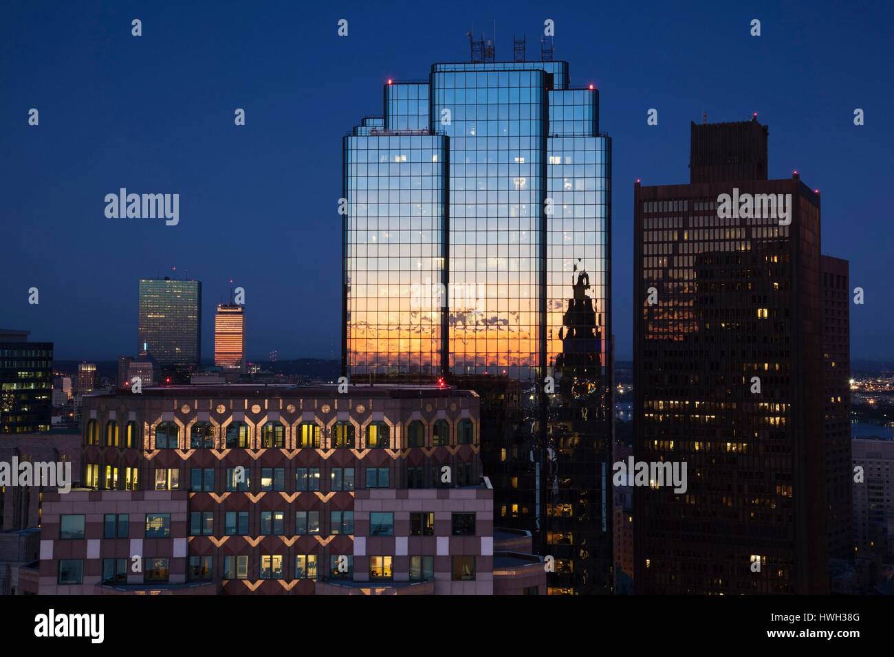 United States, Massachusetts, Boston, Financial District, high angle ...