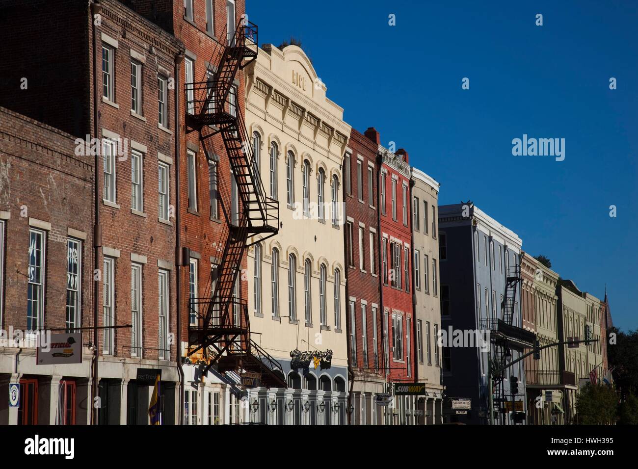 United States, Louisiana, New Orleans, buildings along Decatur Street ...