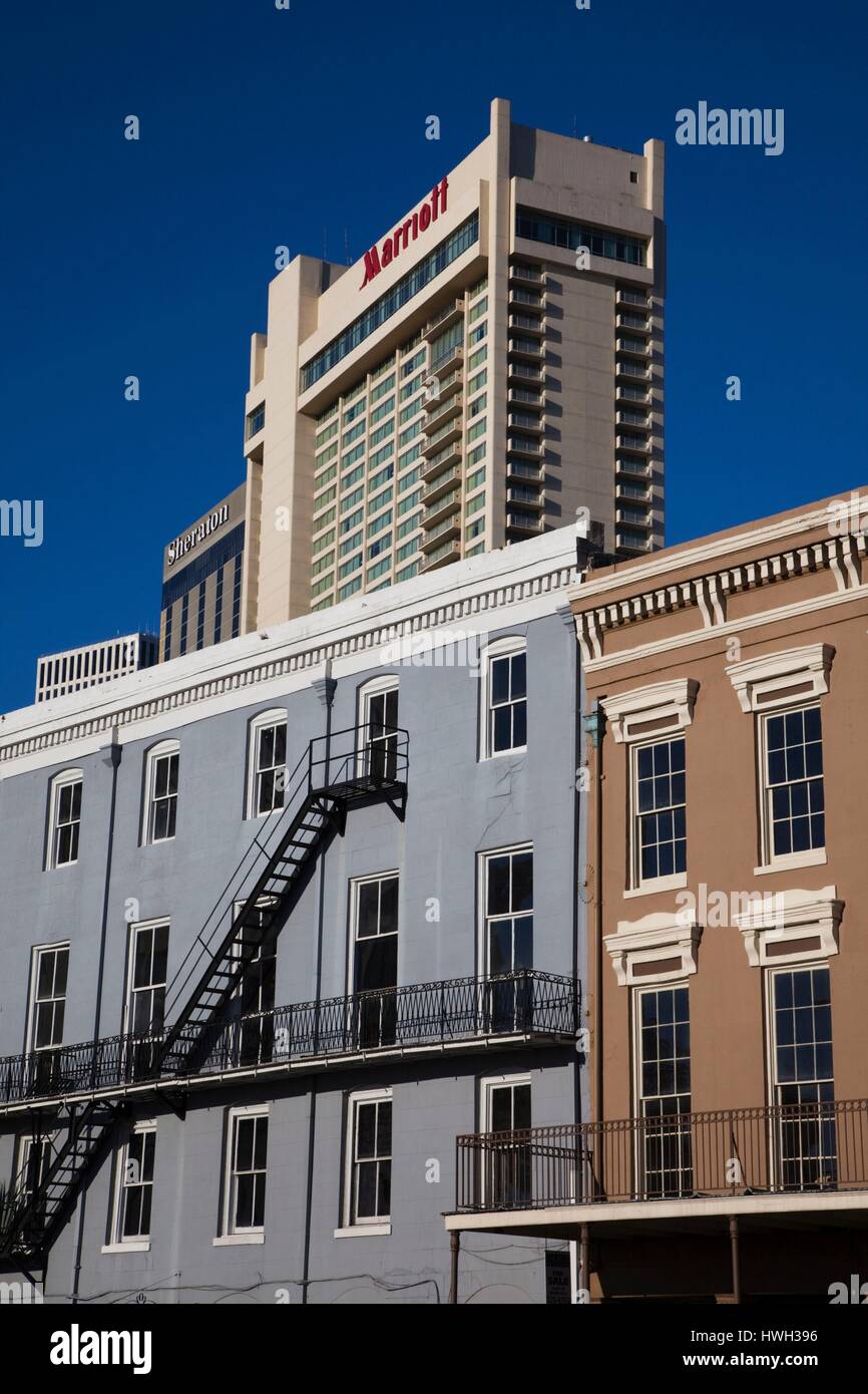United States, Louisiana, New Orleans, buildings along Decatur Street ...