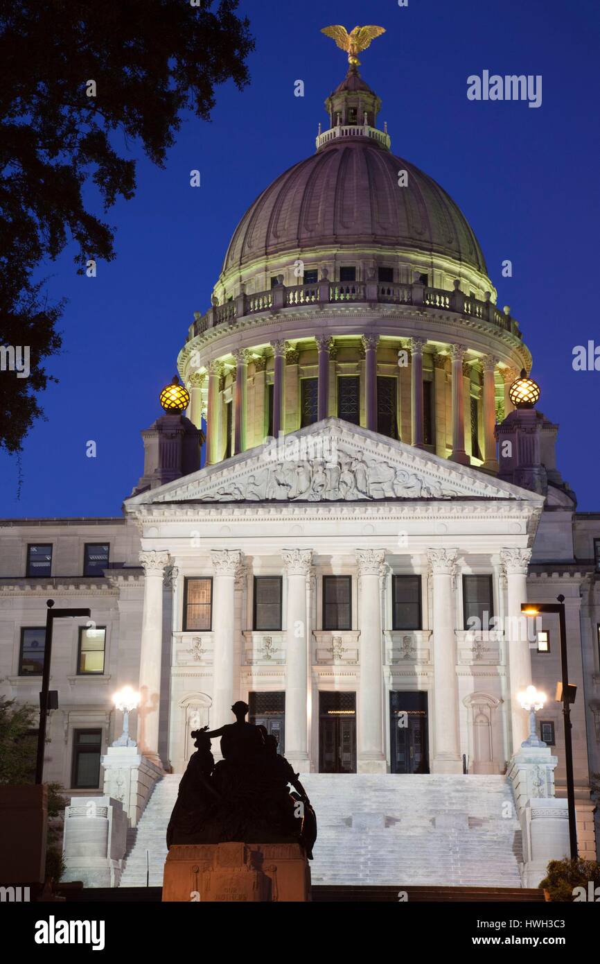 United States, Mississippi, Jackson, Mississippi State Capitol, evening ...