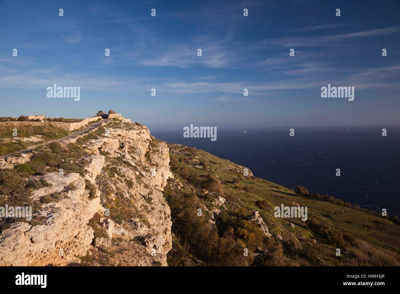 Malta, Central, Dingli, Dingli Cliffs, coastal cliff view, elev. 220 ...