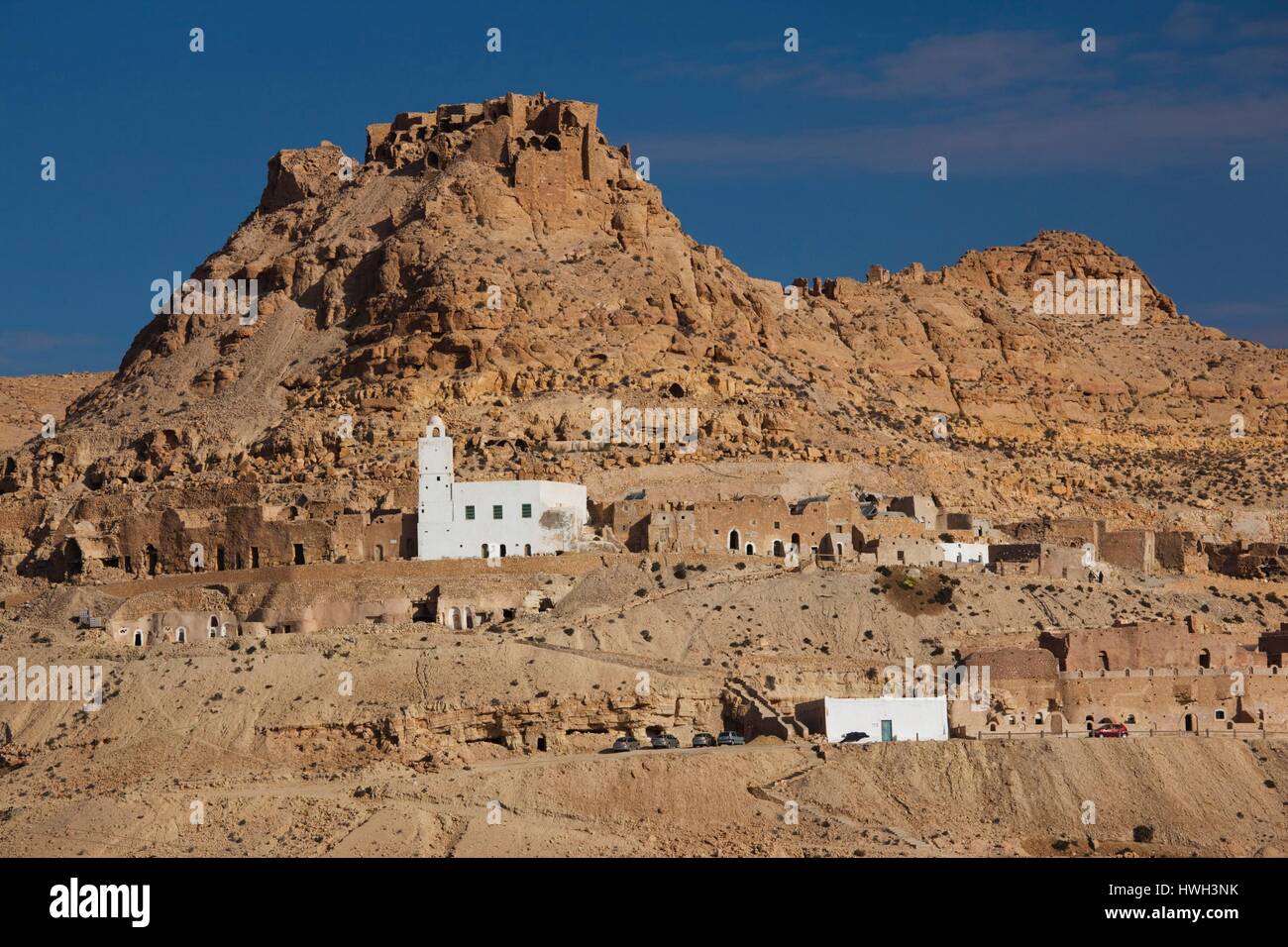 Tunisia, Ksour Area, Douiret, abandoned Berber town, mosque view Stock ...