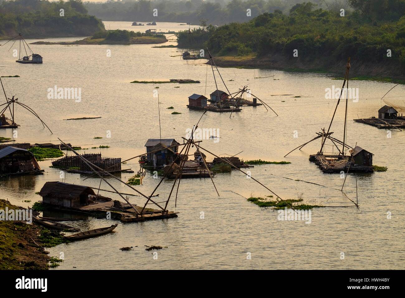 Cambodia, Kompong Cham province, Kompong Cham, fishing boats on the ...