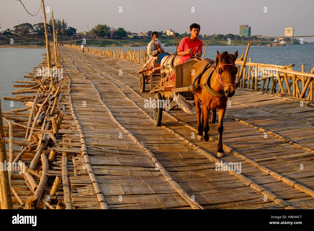 Cambodia, Kompong Cham province, Kompong Cham, bamboo bridge of Koh ...