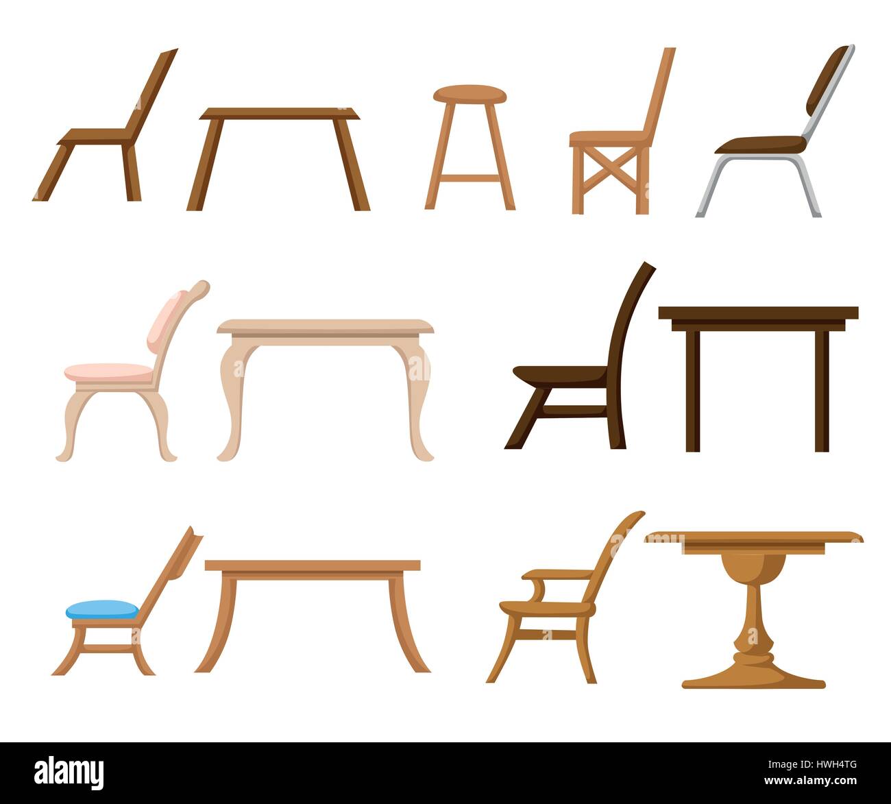 Table chair icon set for interiors Flat design style vector ...