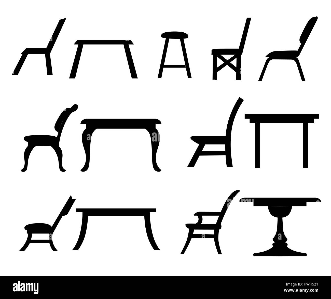 Table chair icon set for interiors Flat design style vector ...