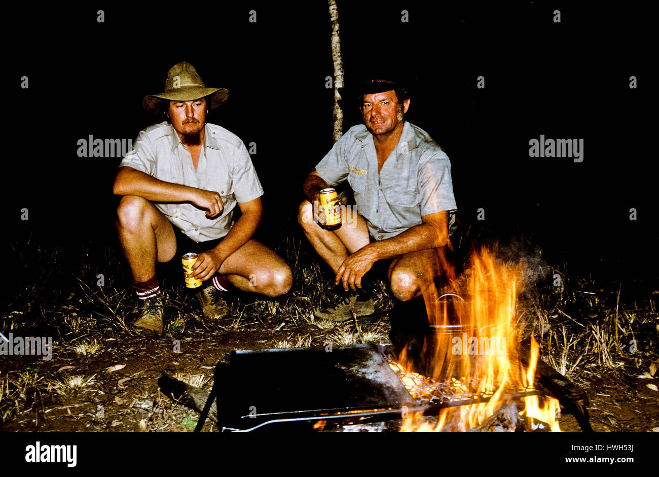 Camp-fire in the Australian outback in far north Queensland Stock Photo ...
