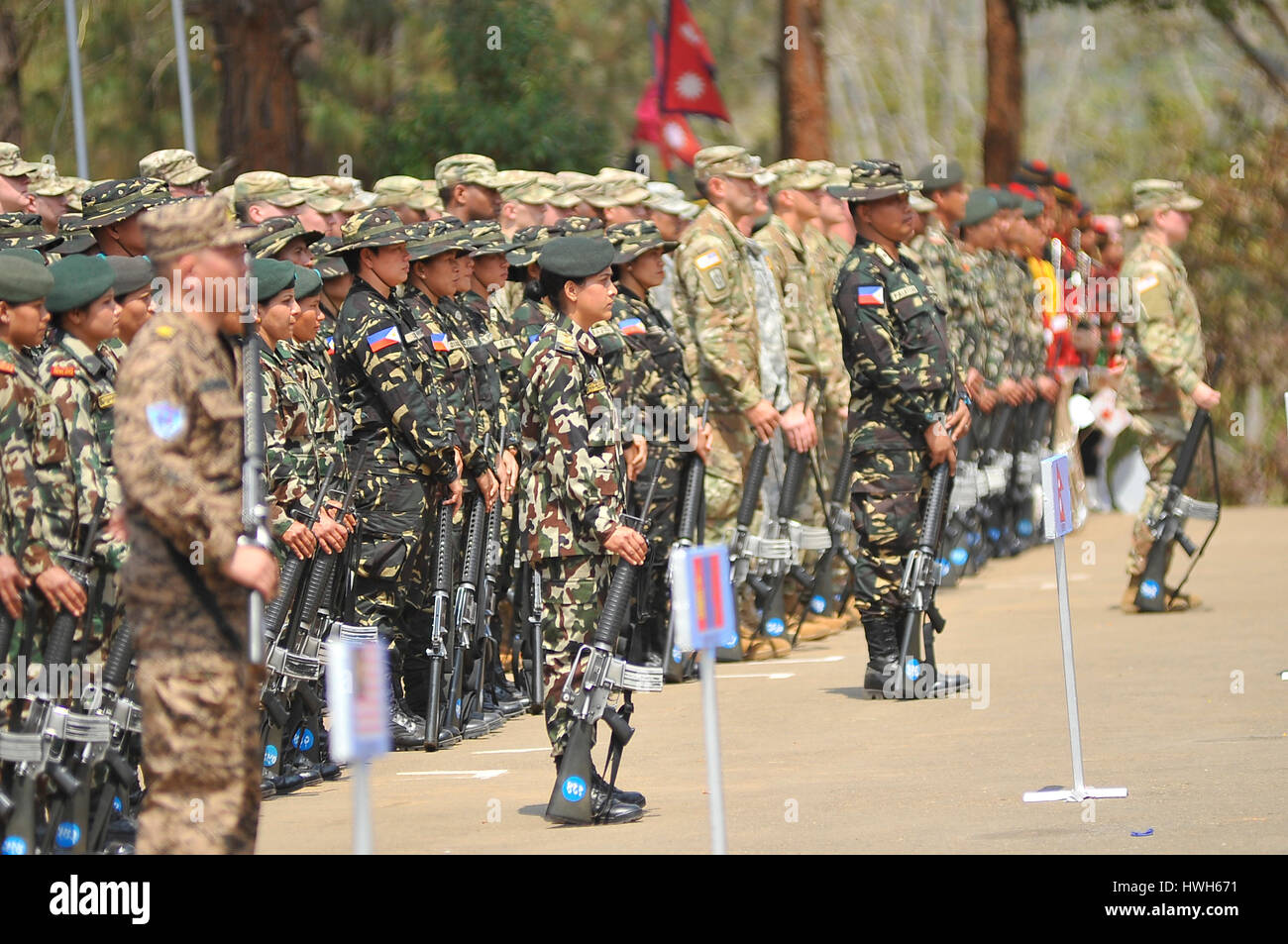 Kathmandu, Nepal. 20th Mar, 2017. Military personnel from 28 countries ...