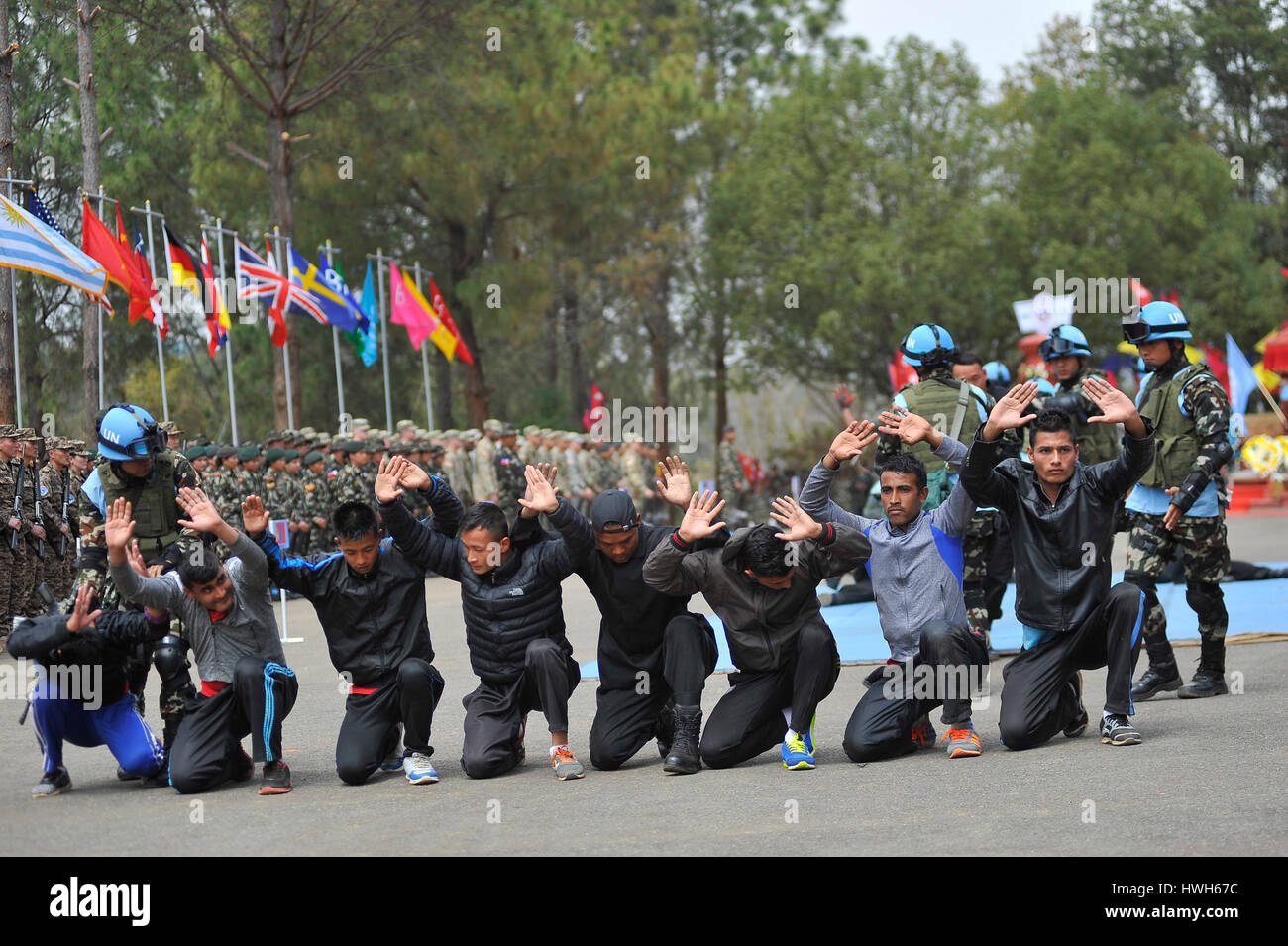 Kathmandu, Nepal. 20th Mar, 2017. Military personnel from 28 countries ...