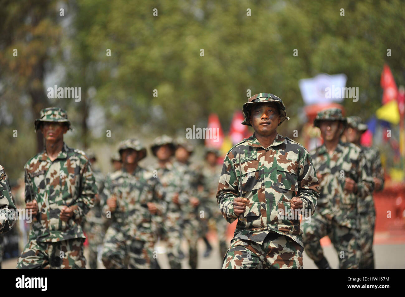 Kathmandu, Nepal. 20th Mar, 2017. Military personnel from 28 countries ...