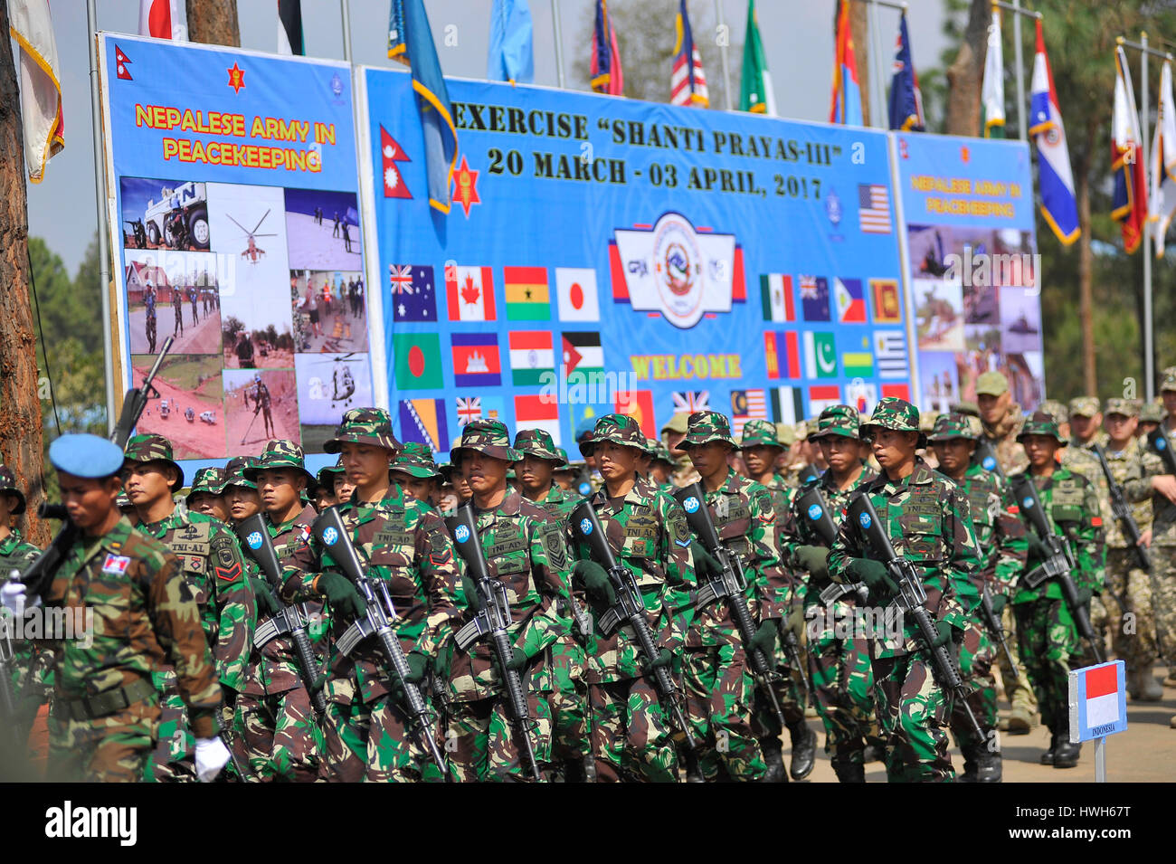 Kathmandu, Nepal. 20th Mar, 2017. Military personnel from 28 countries ...