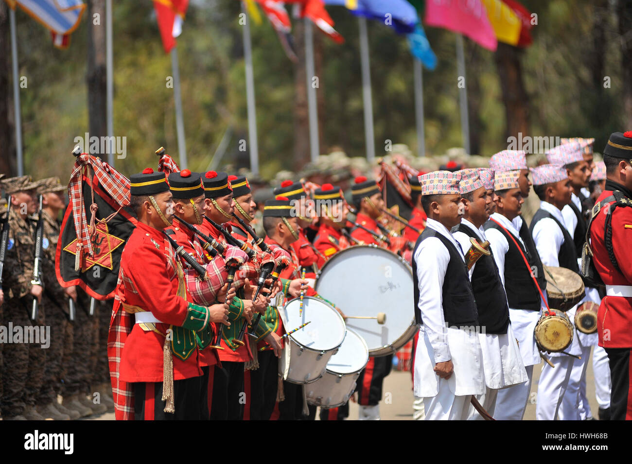 Kathmandu, Nepal. 20th Mar, 2017. Military personnel from 28 countries ...