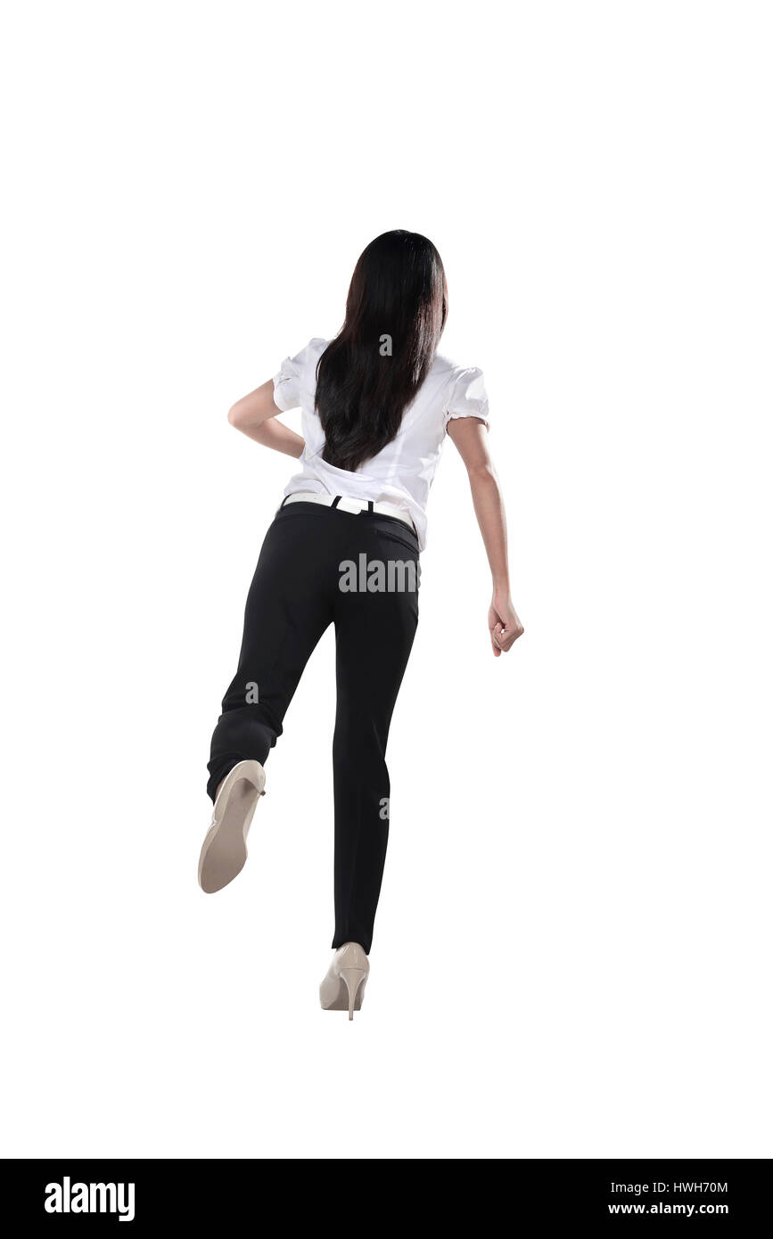 Back view of business person running isolated over white background ...