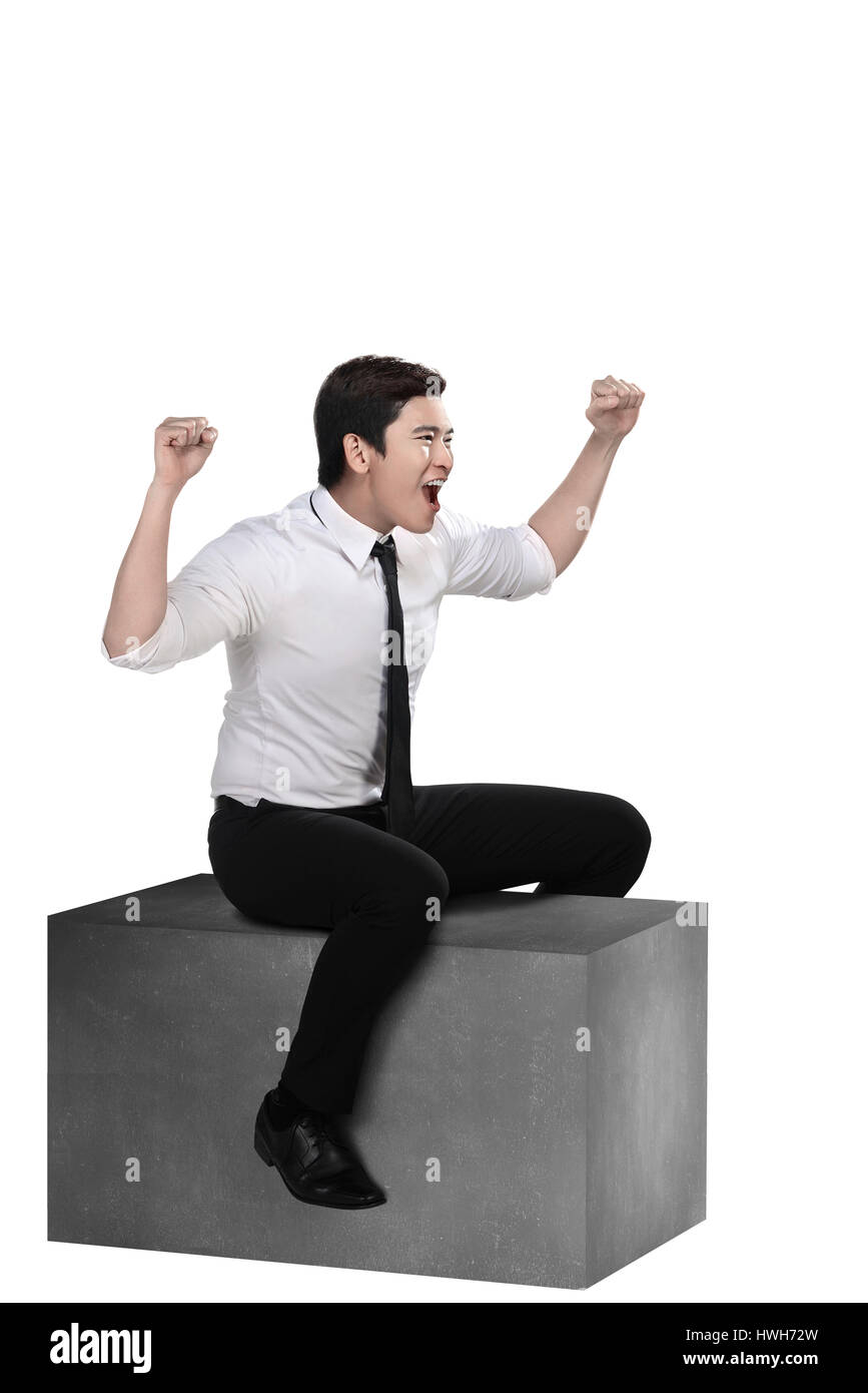 Asian business man surfing or riding the block. You can change block ...