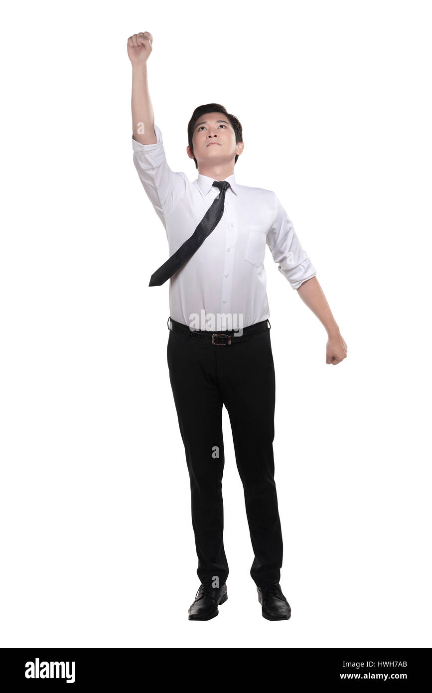 Man posing flying isolated over white background Stock Photo - Alamy
