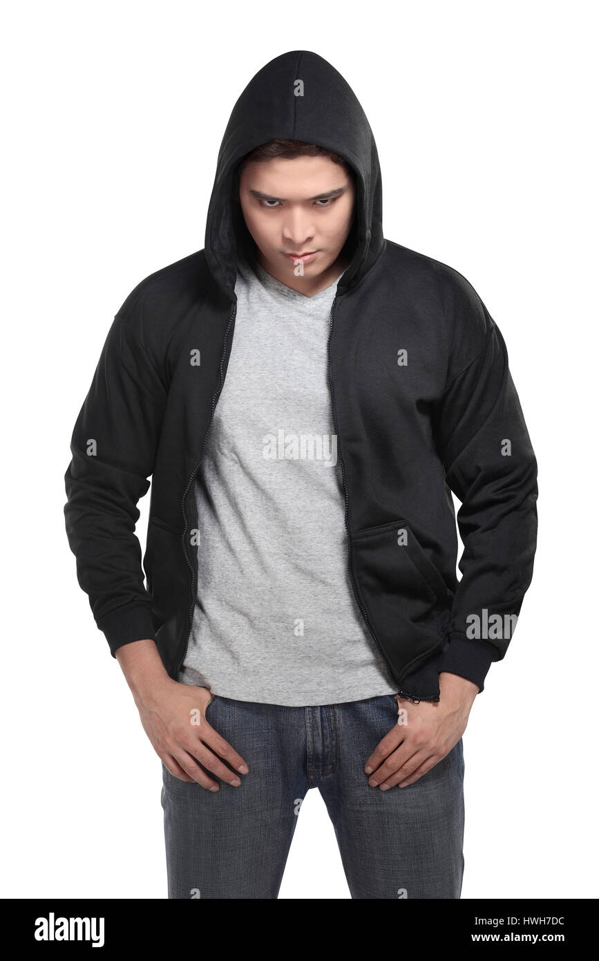 Man in hood hacker Cut Out Stock Images & Pictures - Alamy