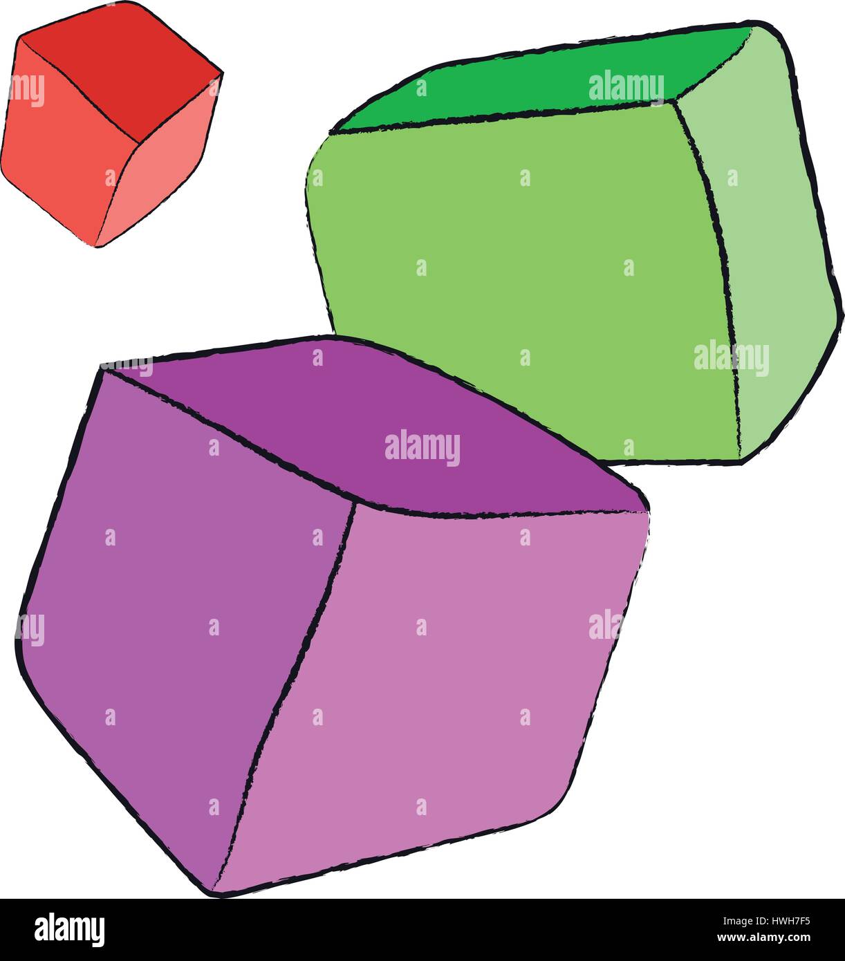 Colored hand drawn rolling and bouncing children toys cubes without ...