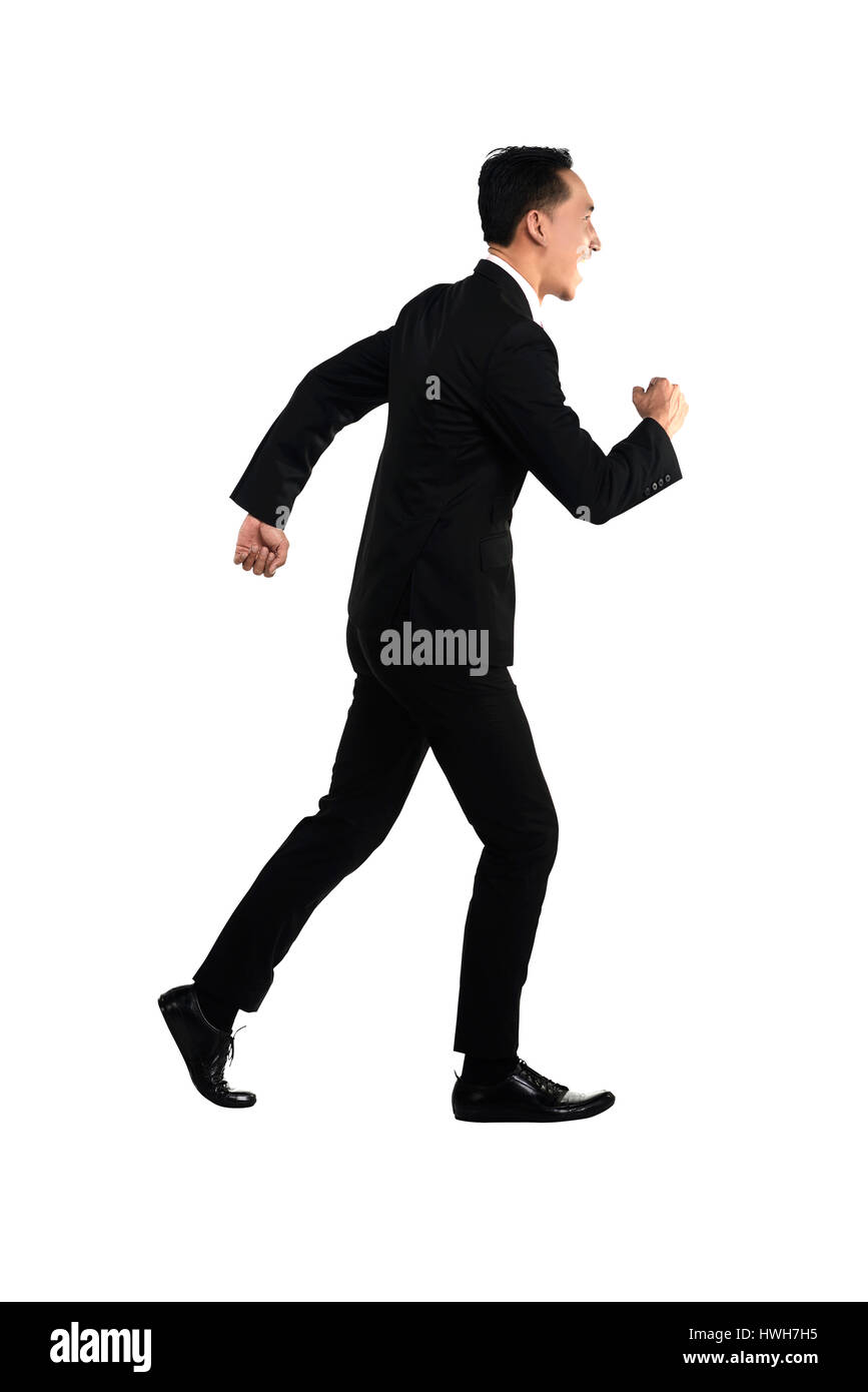 Business man running isolated over white background Stock Photo - Alamy