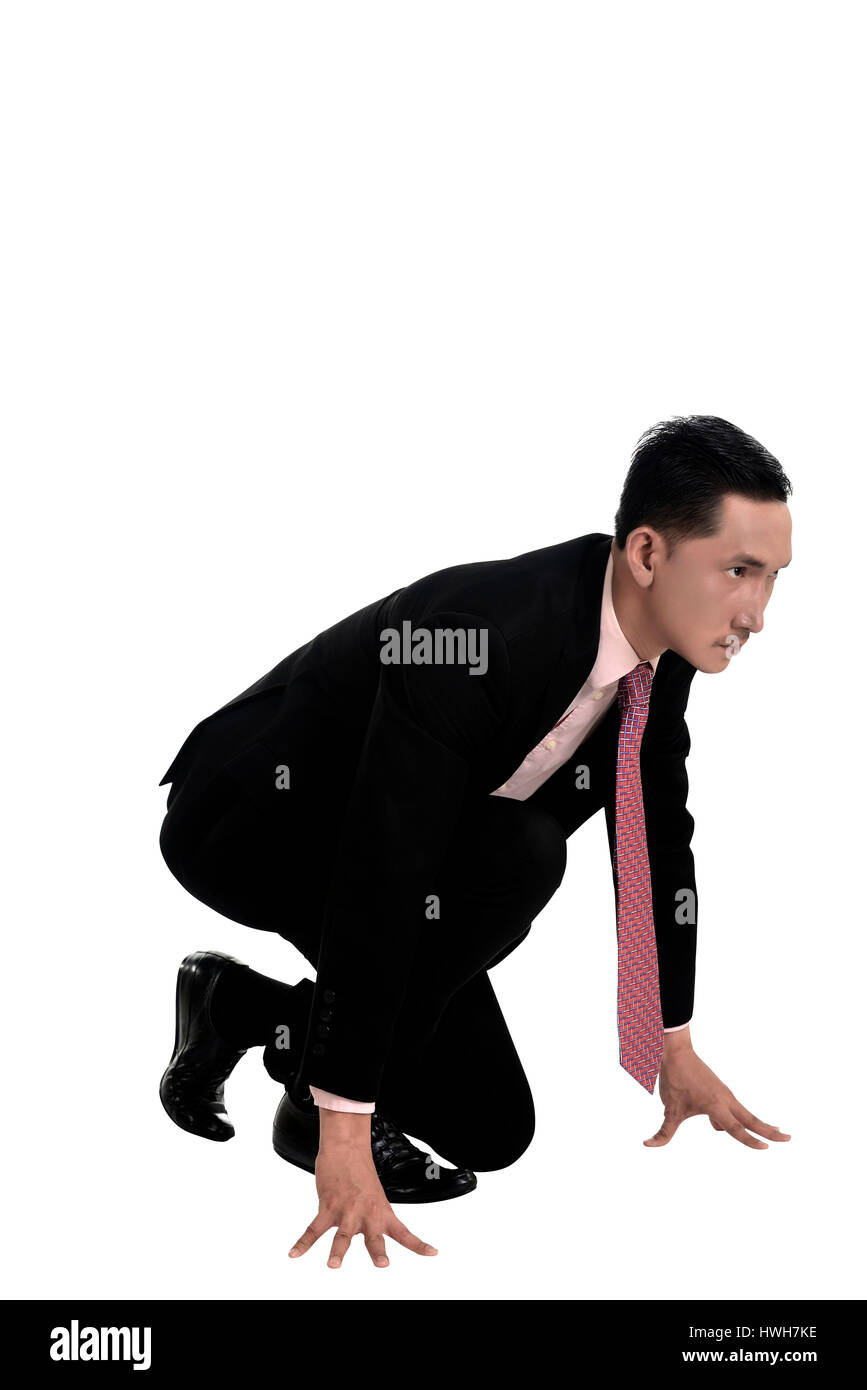 Asian business man start running isolated over white background Stock ...