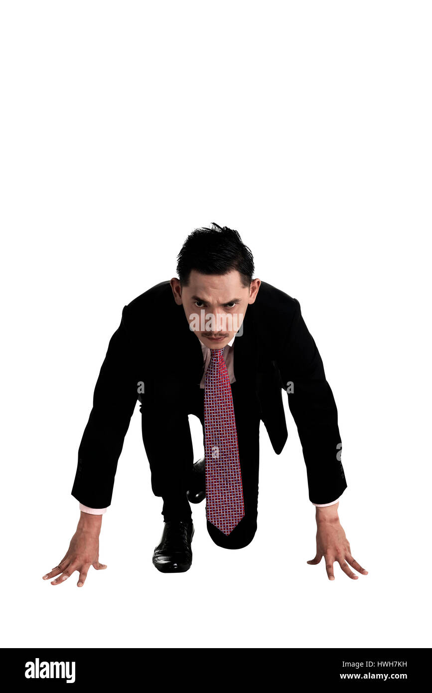 Asian business man start running isolated over white background Stock ...