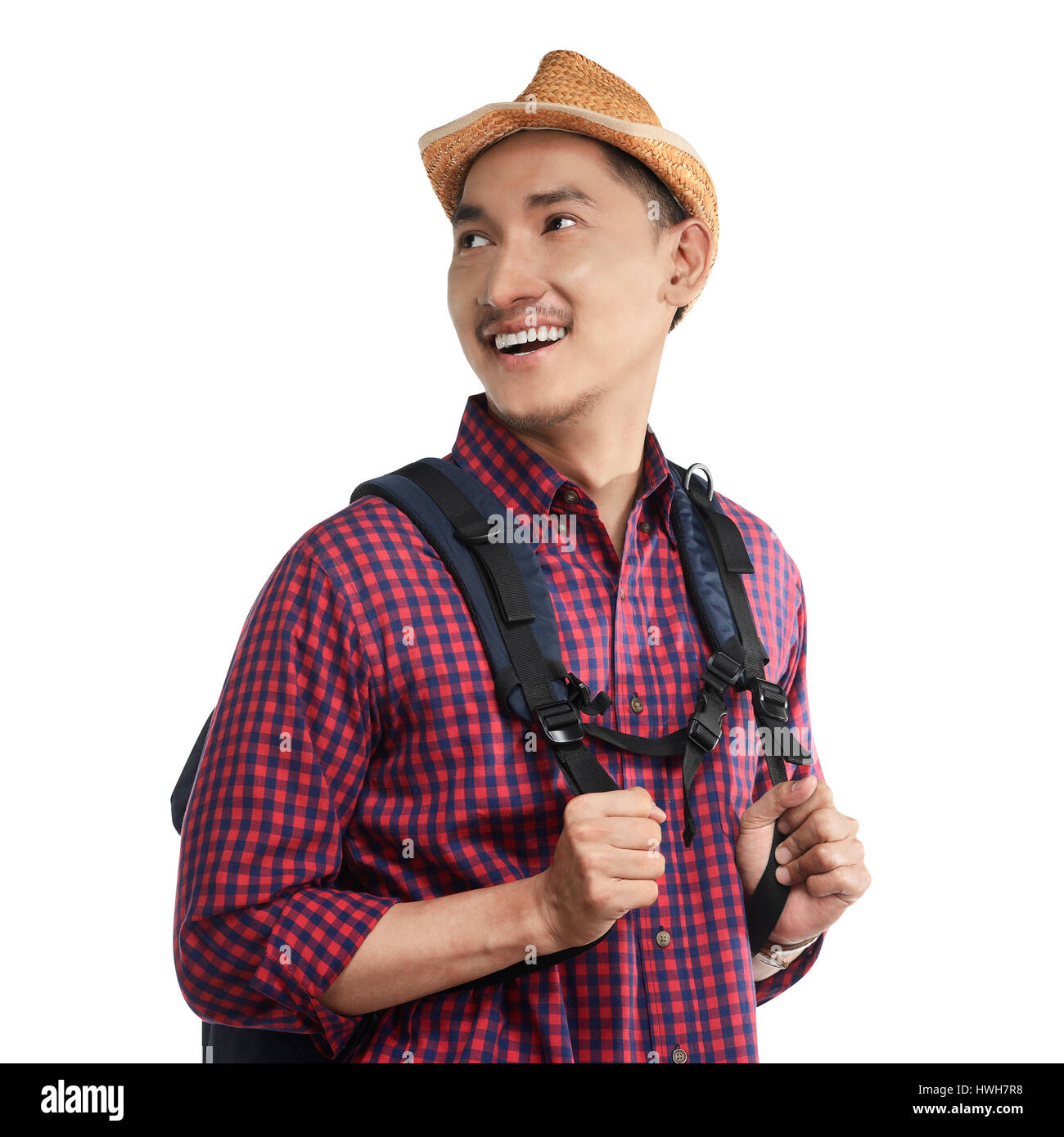 Young asian traveler smile isolated over white background Stock Photo ...