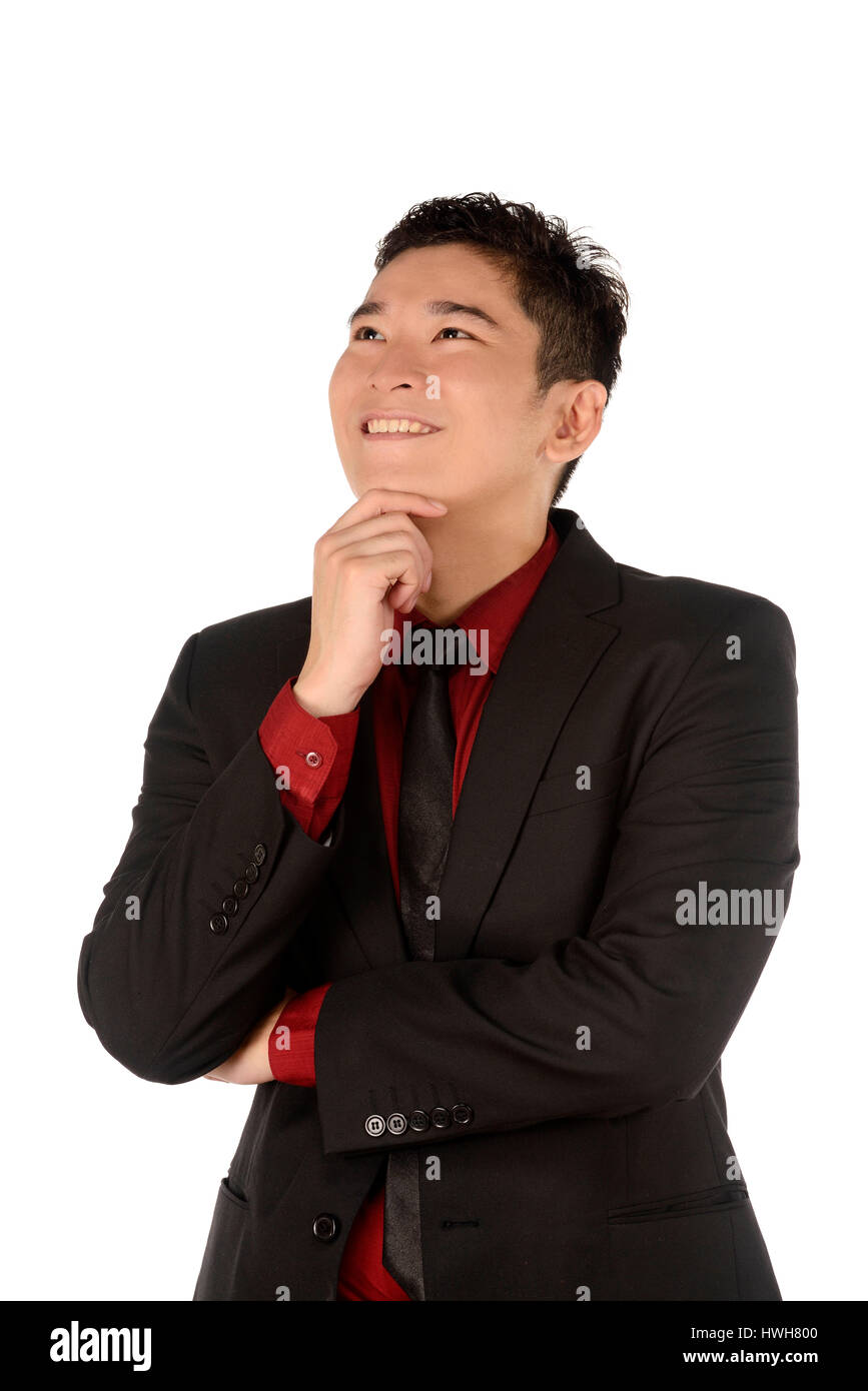 Asian business man thinking isolated over white background Stock Photo ...