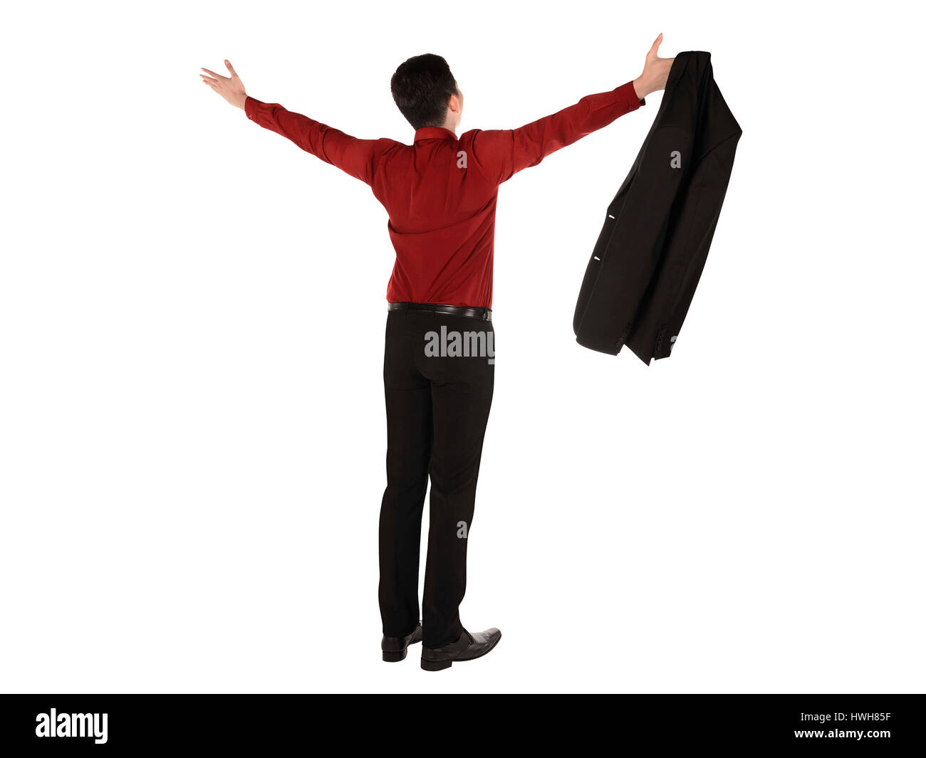 Business man open his suit isolated over white background Stock Photo ...