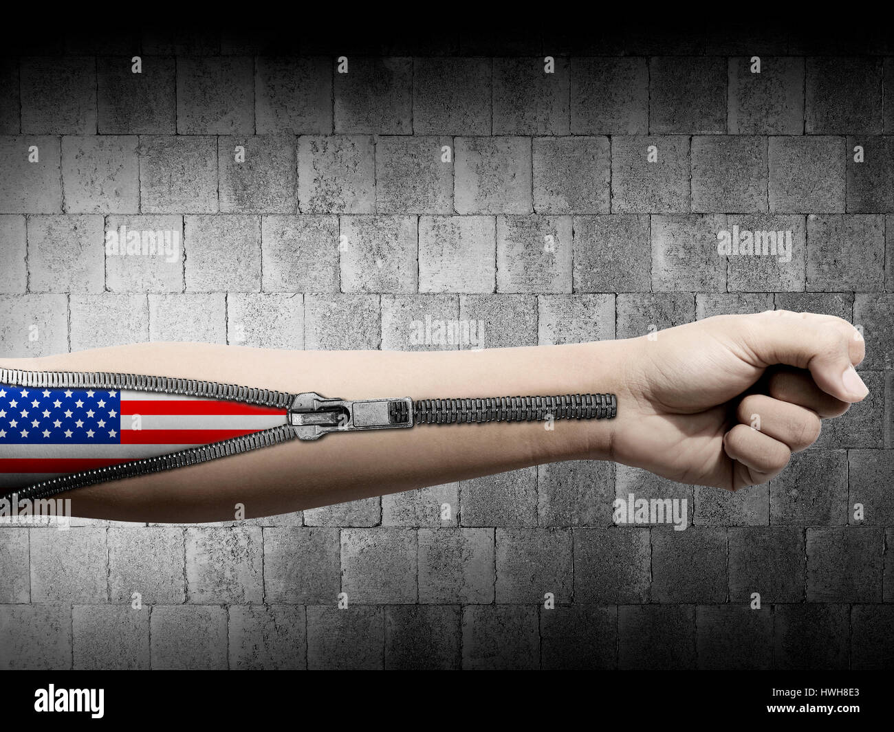 Man hand with zipper open american flag inside Stock Photo - Alamy