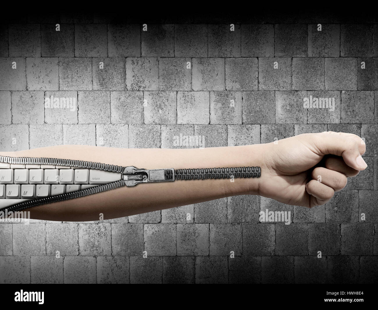 Man hand with zipper open show keyboard inside Stock Photo - Alamy
