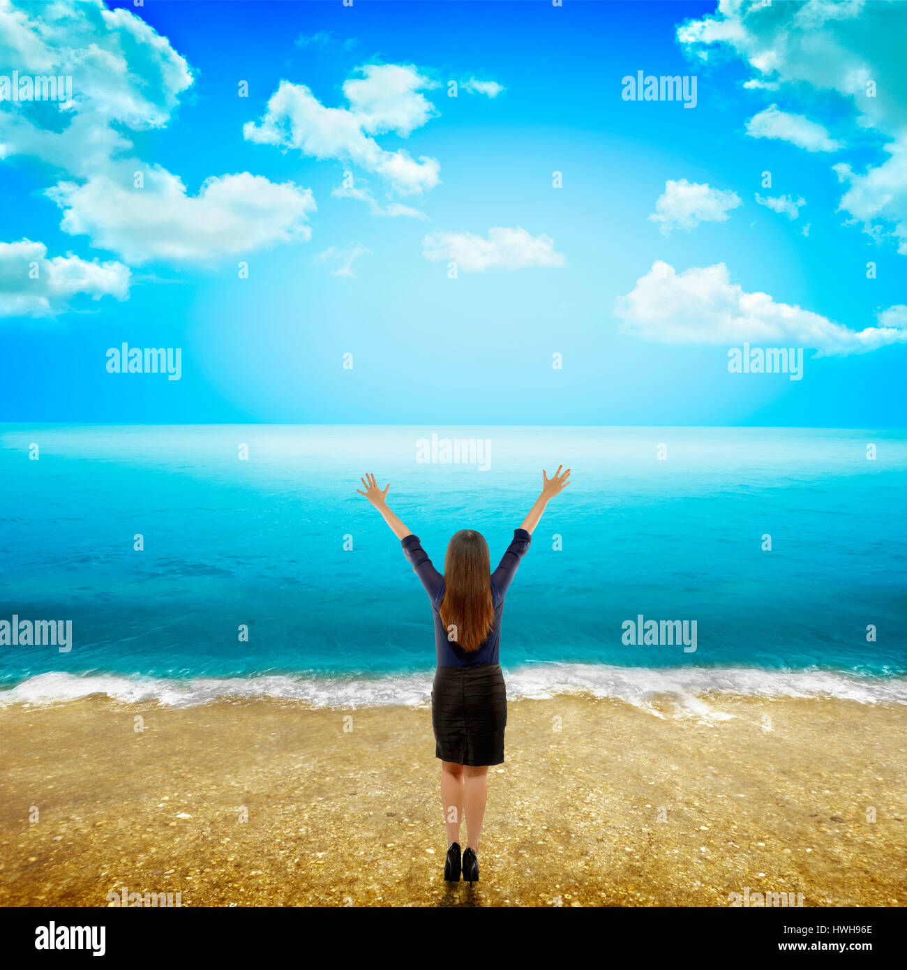 Woman beach blue sea splash hi-res stock photography and images - Alamy