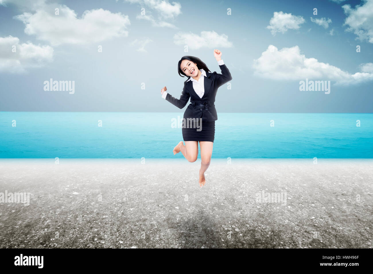 Asian woman jumping hi-res stock photography and images - Alamy