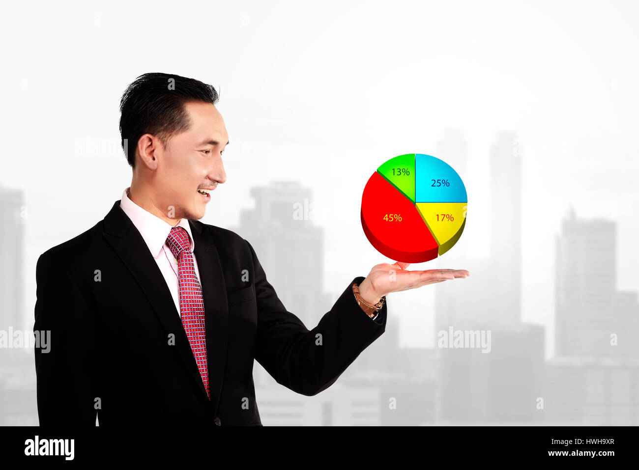 Man showing hand holding digital chart. Business presentation concept ...