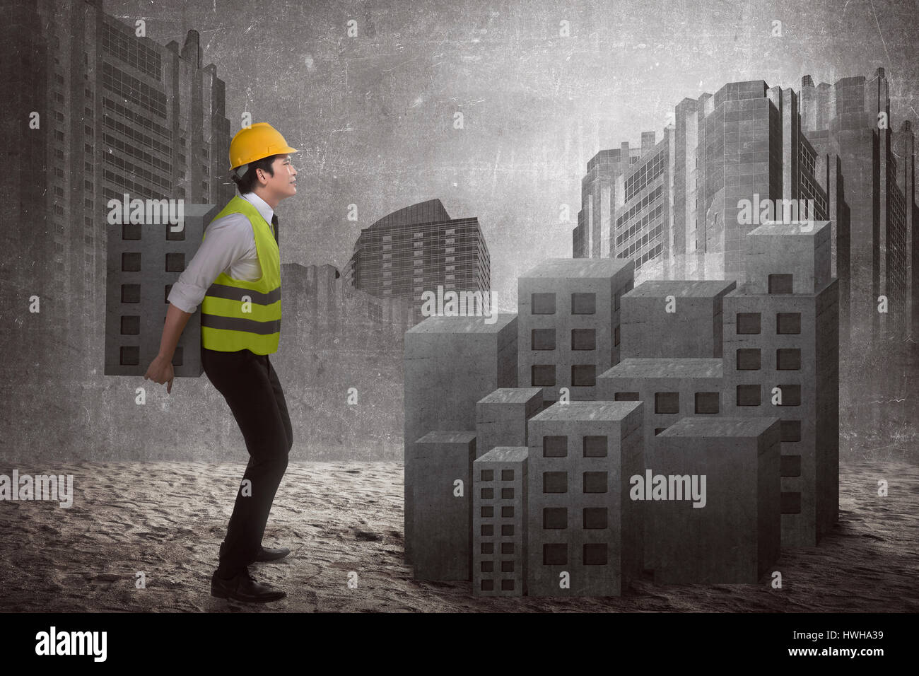 Asian business man building city. Business development concept Stock ...