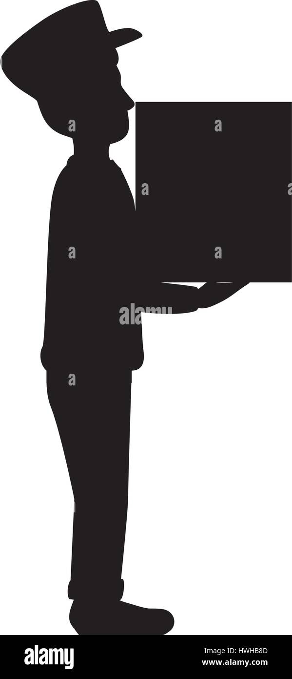 Black delivery man holding package Stock Vector Images - Alamy