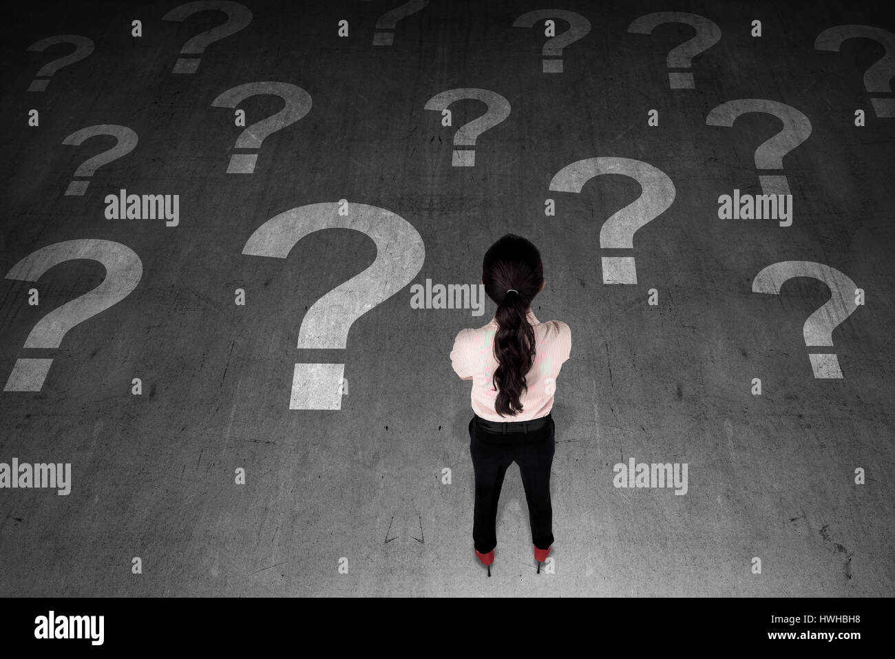 Woman thinking question mark hi-res stock photography and images - Alamy