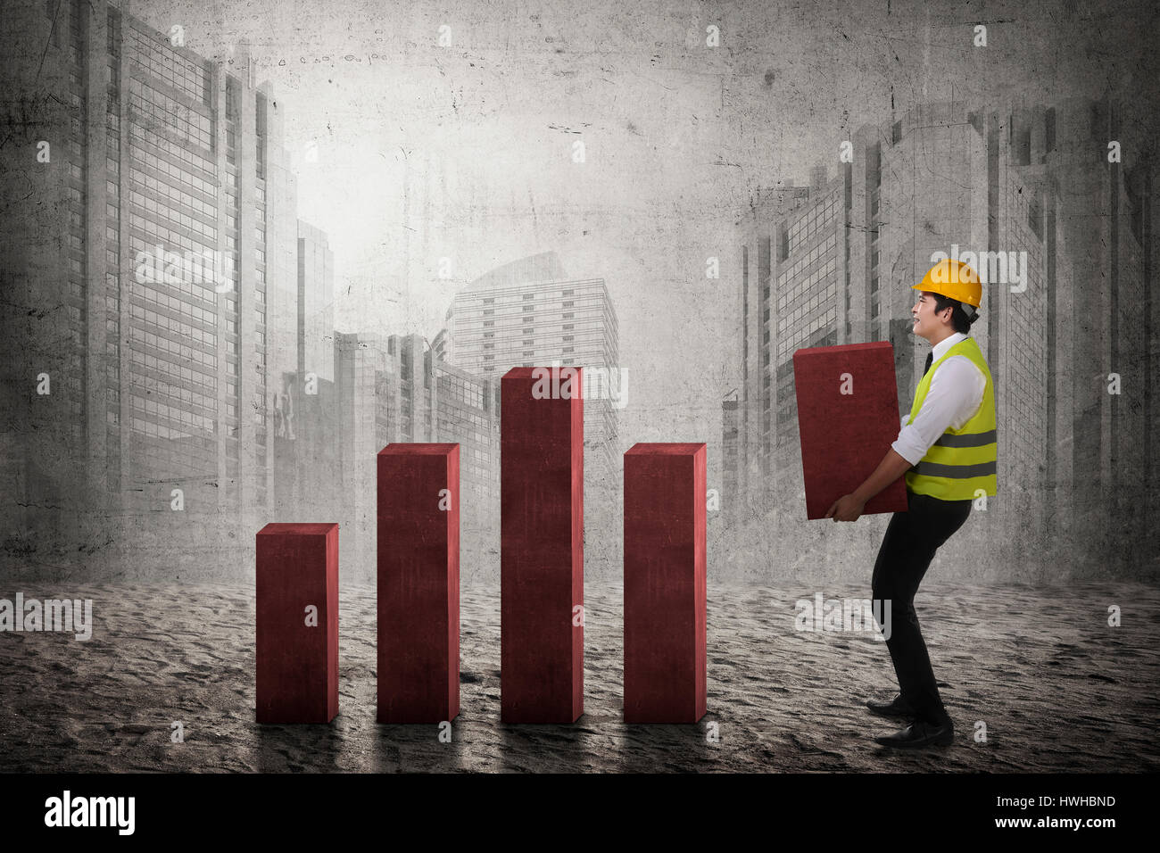 Asian business man lifting block chart. Business profit concept Stock ...