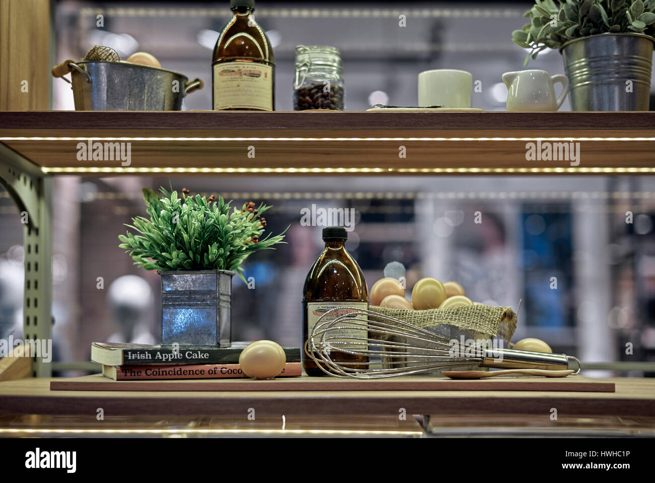 Display shelf of a shop specialising in cooking items Stock Photo - Alamy