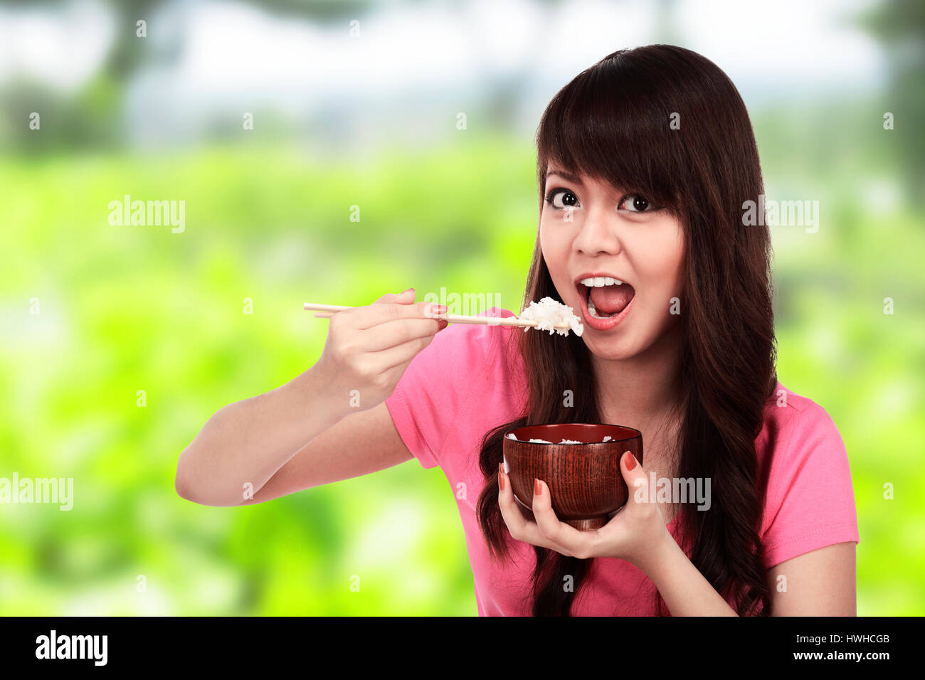 Asian pretty woman eating japanese food. Eat concept Stock Photo - Alamy