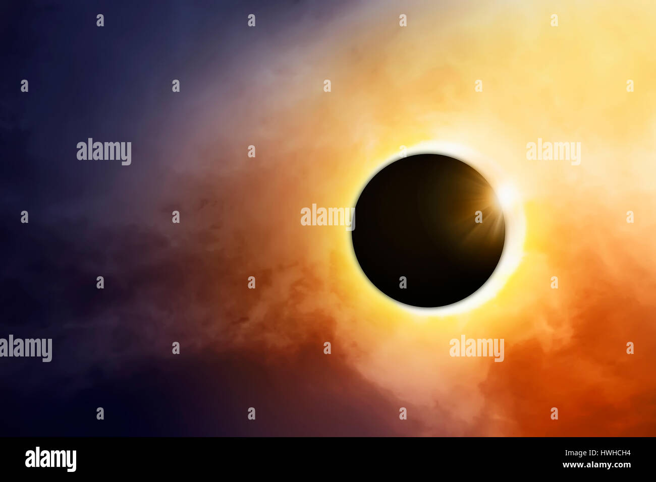 Total solar eclipse over the dark sky Stock Photo - Alamy