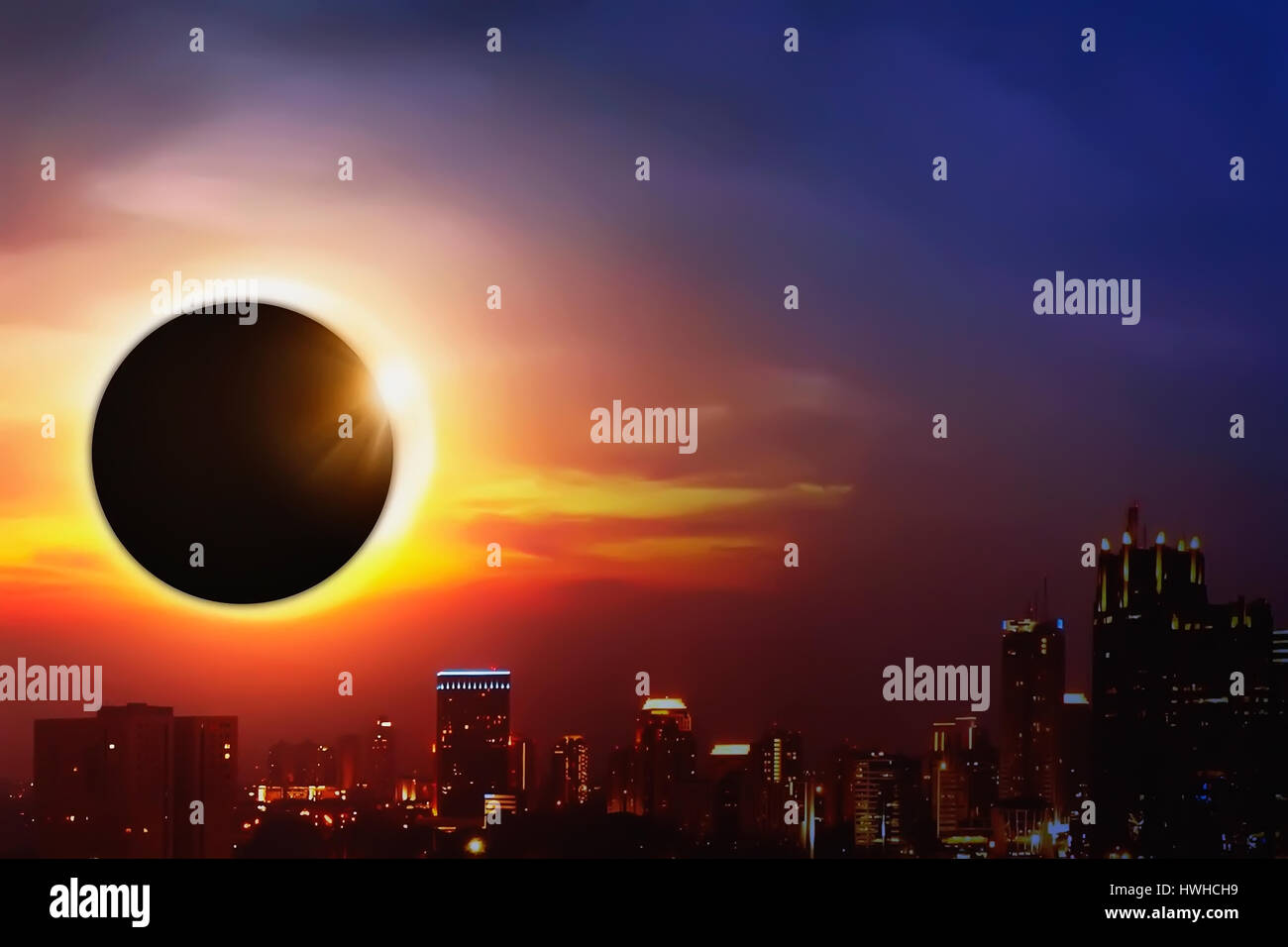 Total solar eclipse over the dark sky Stock Photo - Alamy