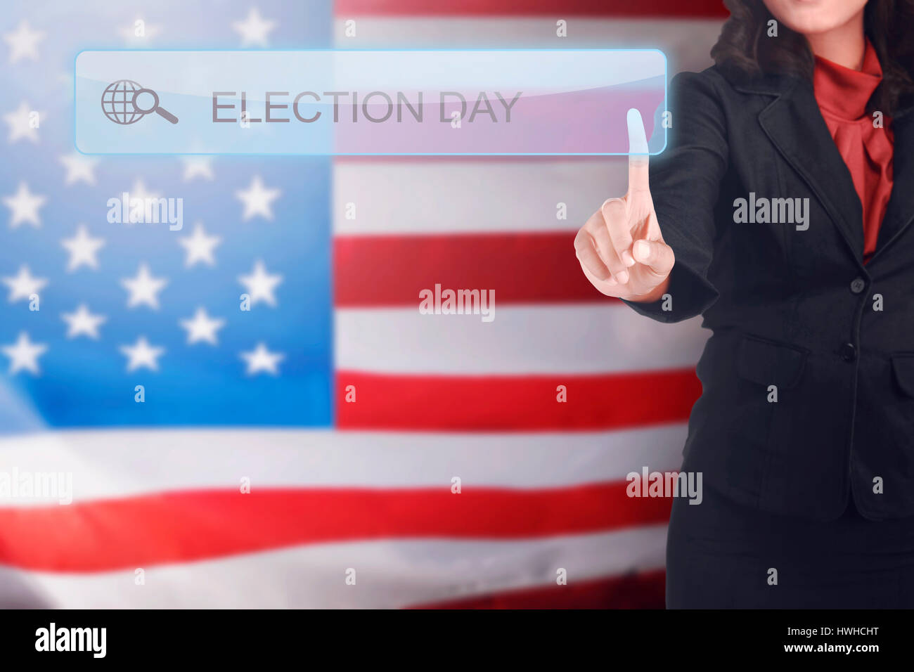 Business woman written a Election Day in search bar on virtual screen ...