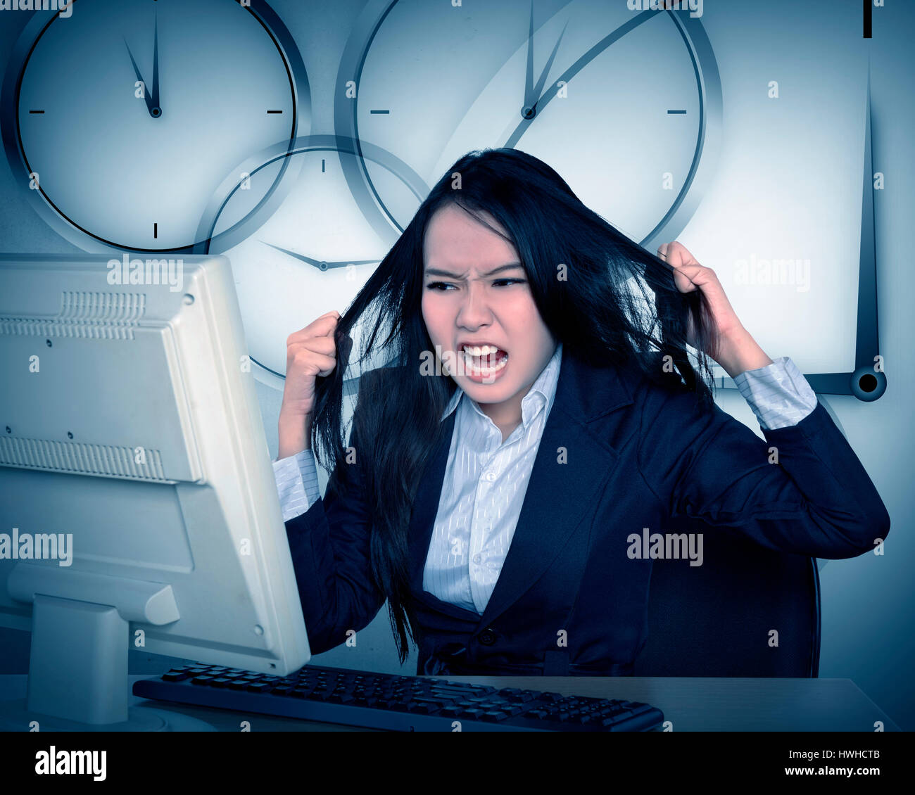 Asian business get angry because overtime work. Business overtime ...