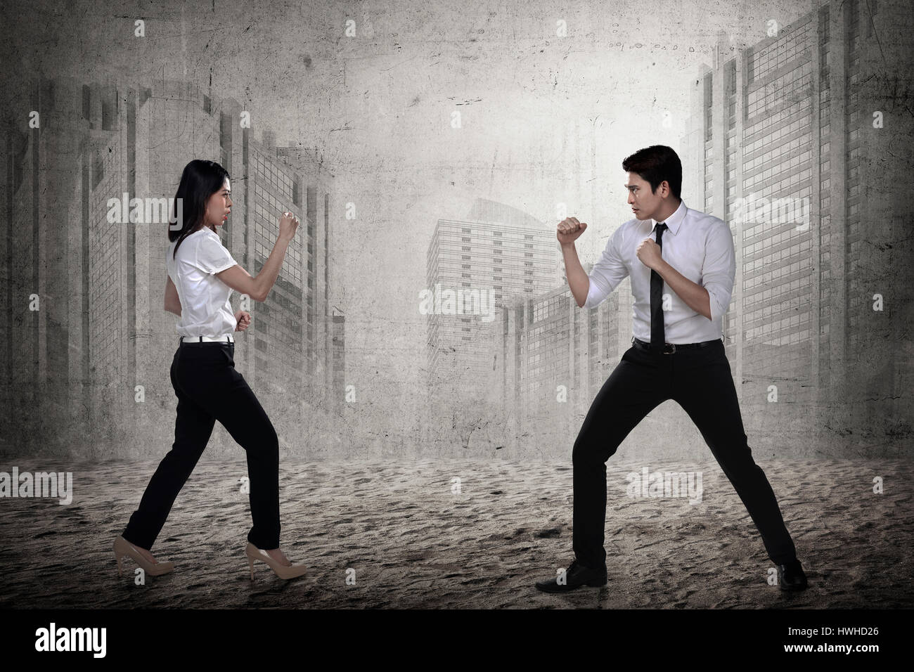 Business man and woman fighting. Working competition concept Stock ...