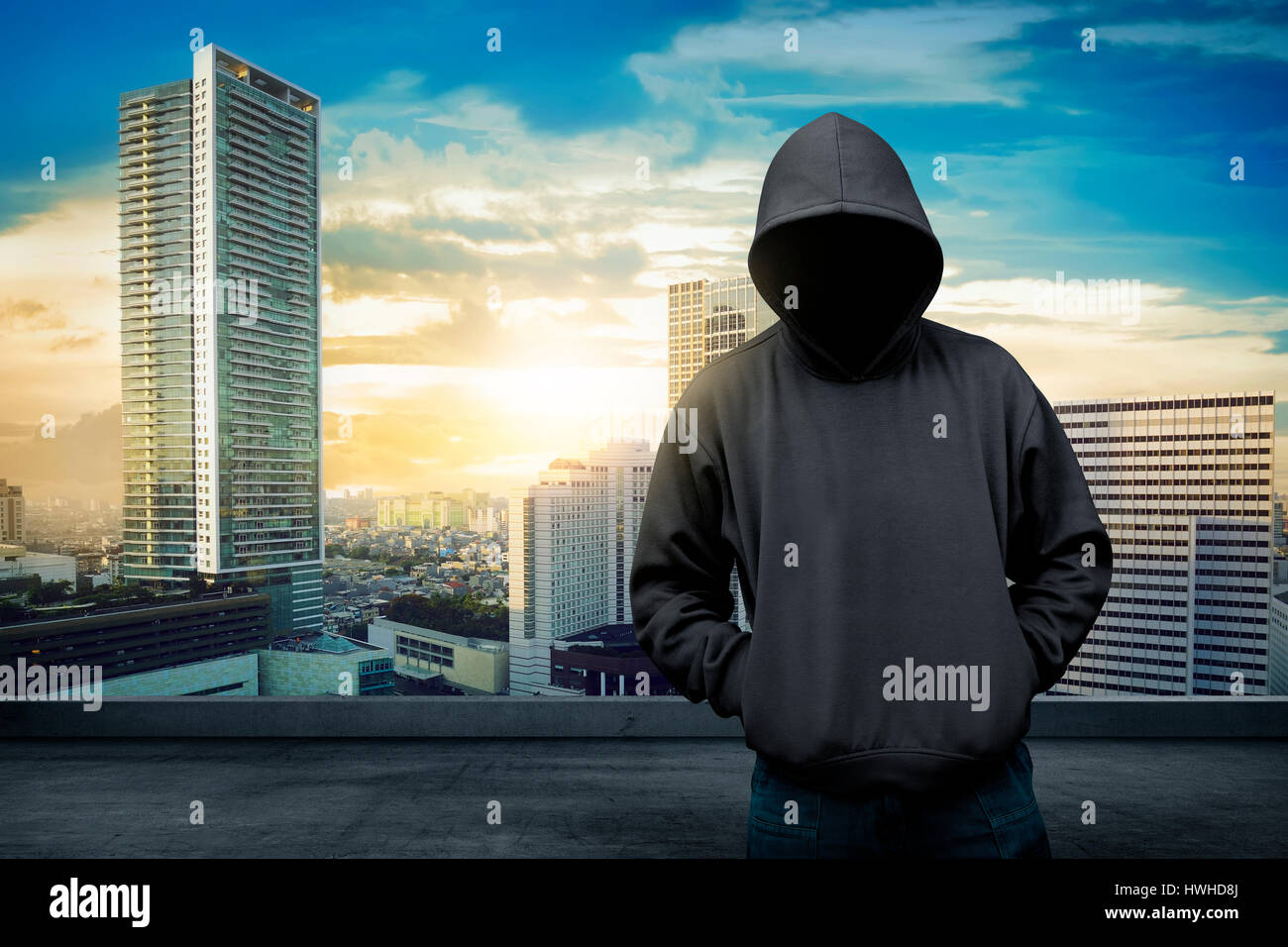 Man in hoodie shirt is hacker. Computer security concept Stock Photo ...