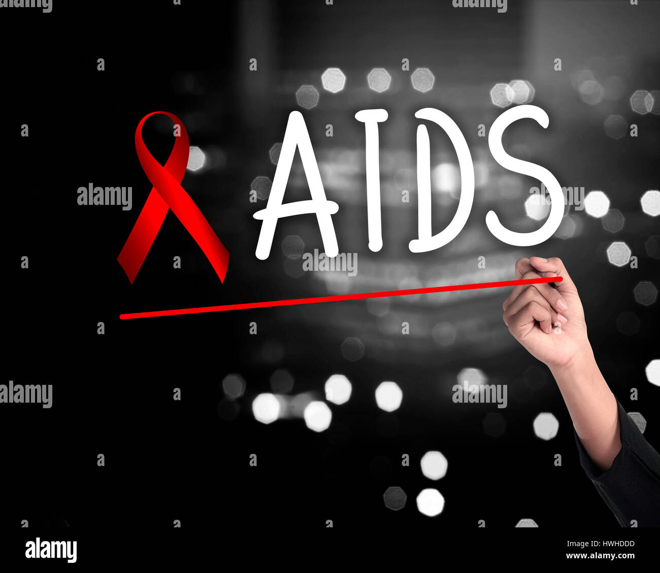 Hand draw red ribbon. AIDS Awareness concept Stock Photo - Alamy